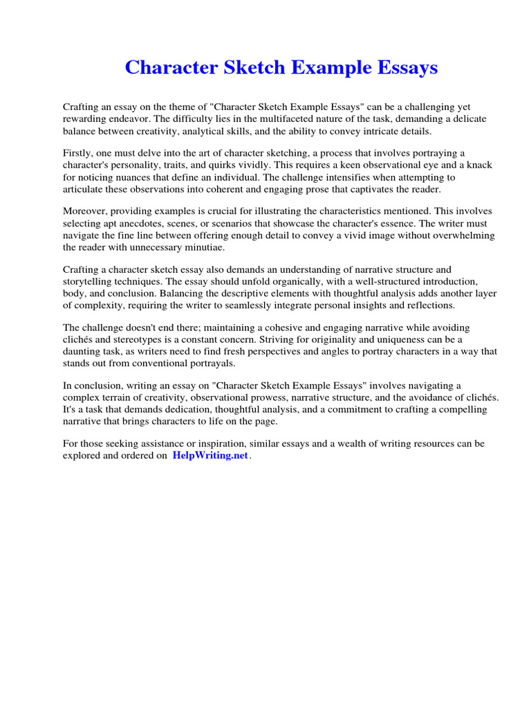 Character Sketch Example Essays | PDF | Hepatitis C | René Descartes