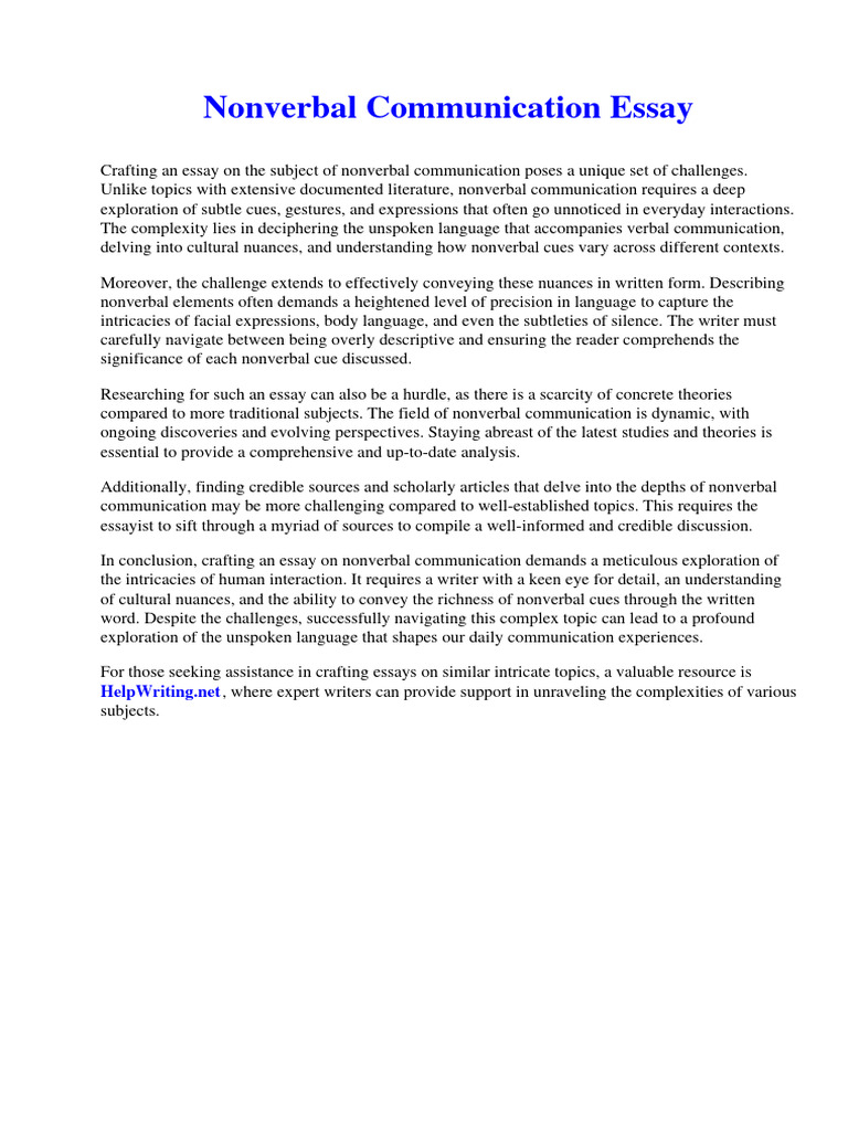 Nonverbal Communication Essay | PDF