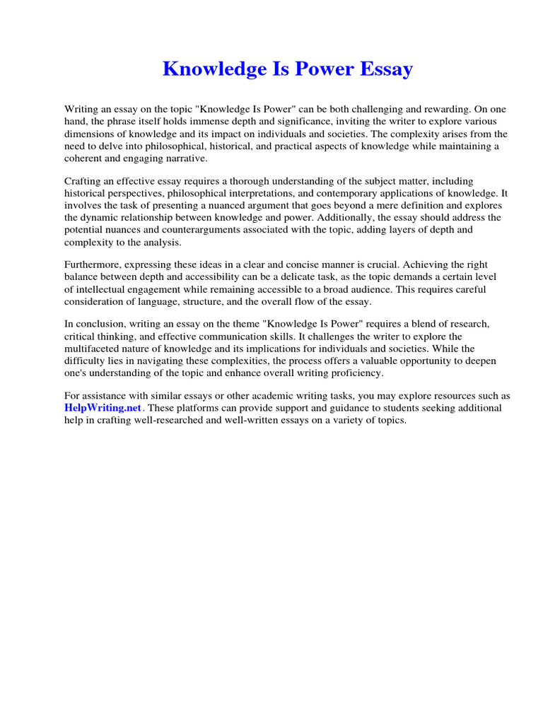 Knowledge Is Power Essay | PDF | Sarbanes–Oxley Act | Mental Disorder