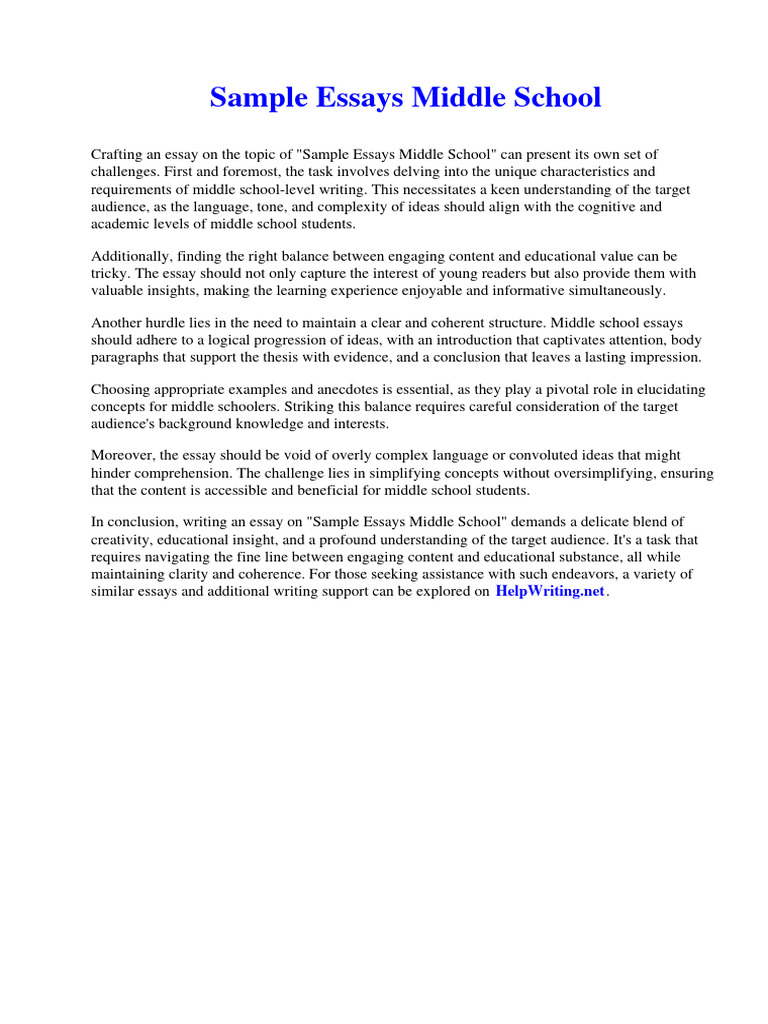 Sample Essays Middle School | PDF | Privacy | Essays