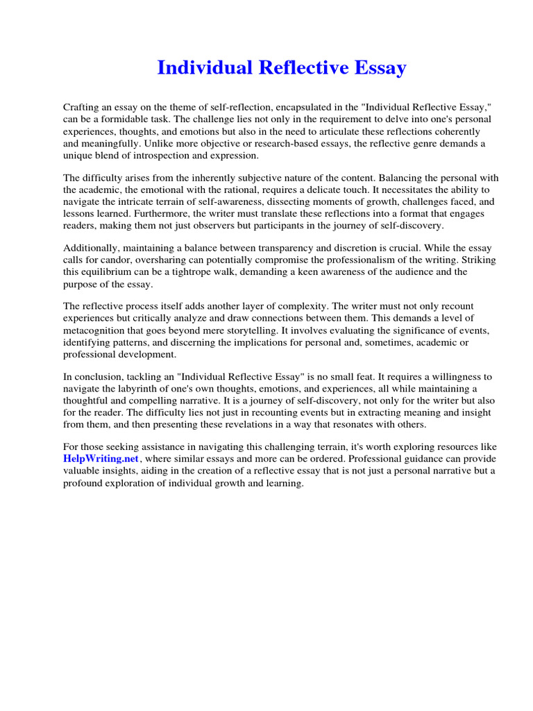 Individual Reflective Essay | PDF | Essays | Osiris