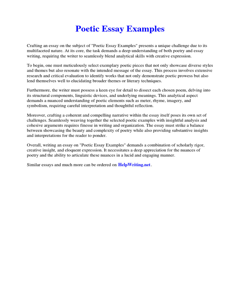 Poetic Essay Examples | PDF | Water | Poetry