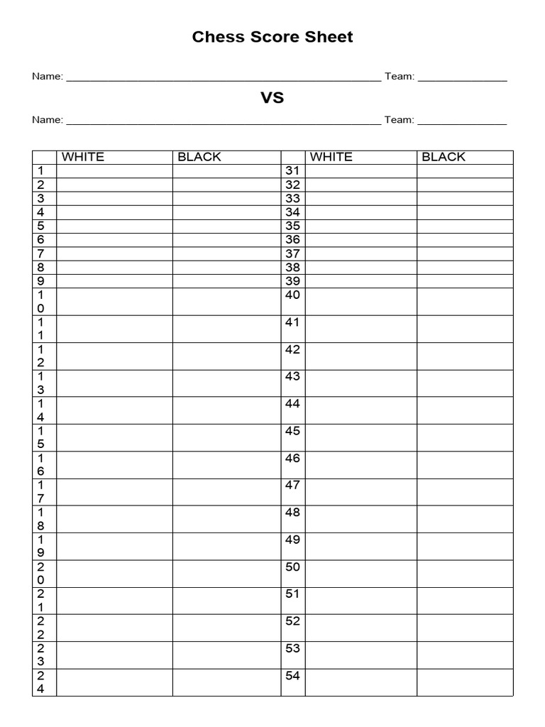Chess Score Sheet | PDF