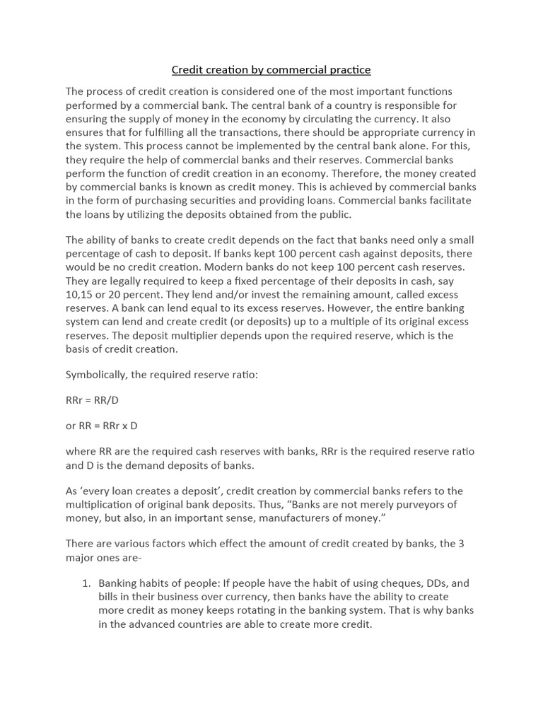 Credit Creation by Commercial Practice | PDF | Money Creation | Banks