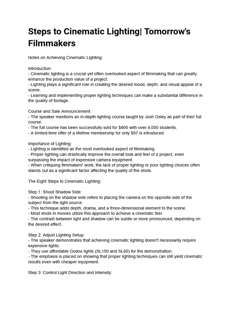 Master Cinematic Lighting Techniques | PDF | Composition (Visual Arts ...
