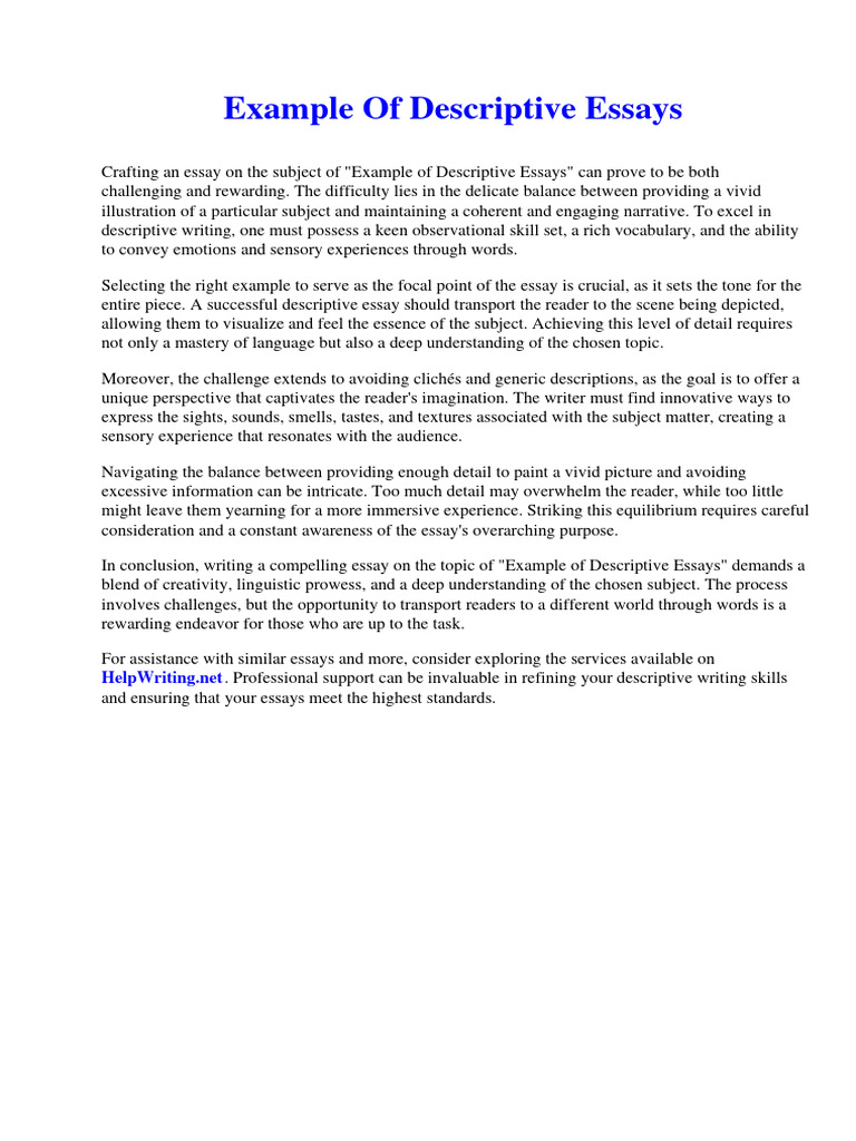 Example of Descriptive Essays | PDF | Essays | Adolescence