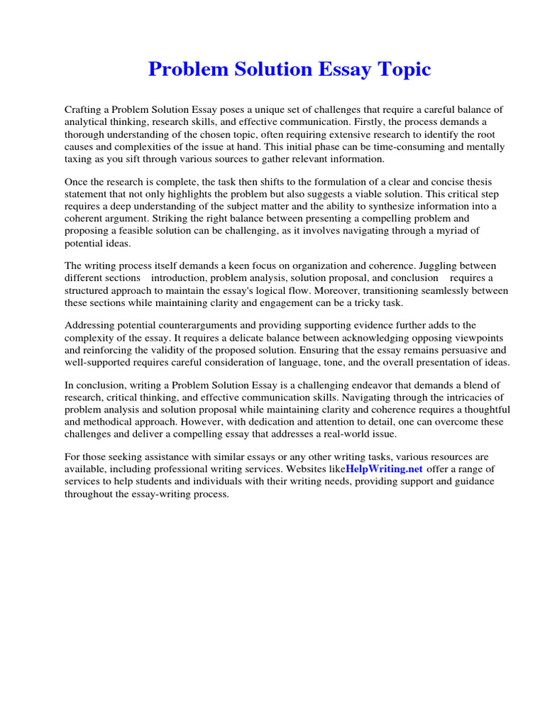 Problem Solution Essay Topic | PDF | Essays | Thought