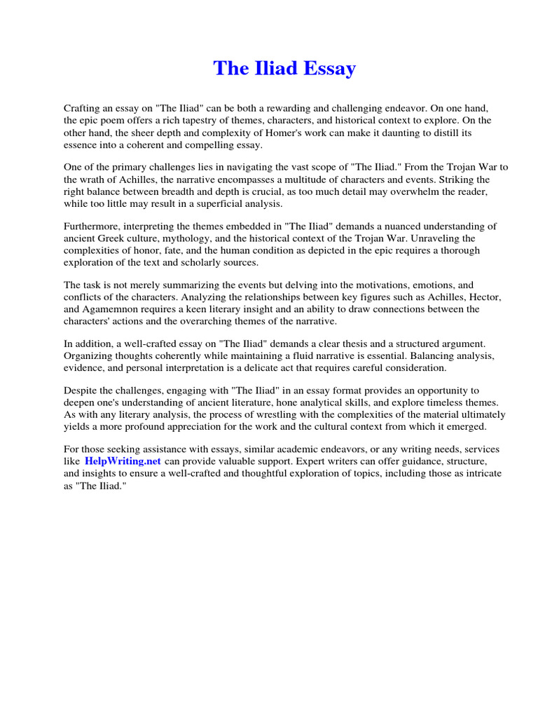 The Iliad Essay | PDF | Iliad | Mind