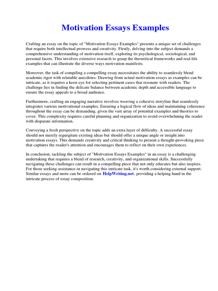 Motivation Essays Examples | PDF | Osmosis | Money