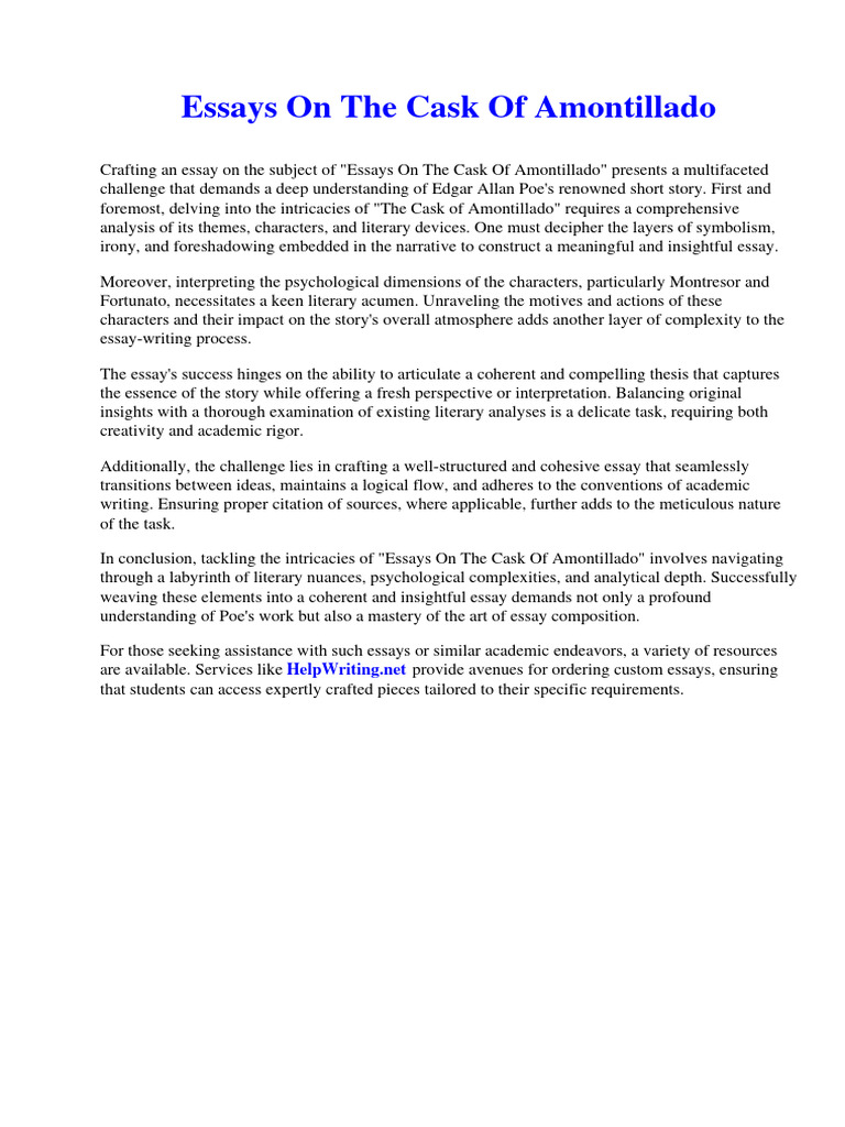 Essays On The Cask of Amontillado | PDF | Mental Disorder | Human Voice