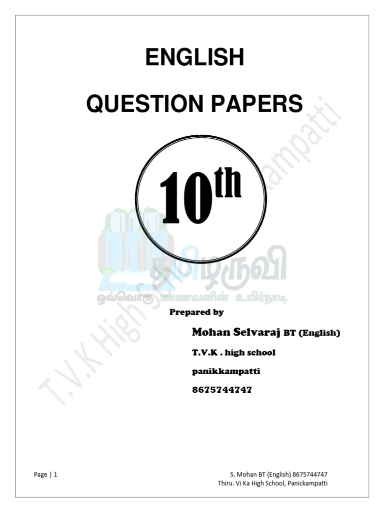 10th English Unit Wise Unit Test Question Papers and Model Full Test ...