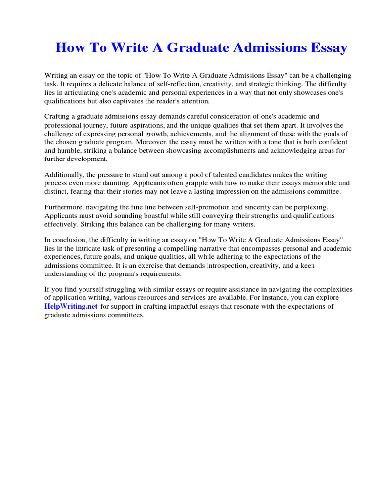How To Write A Graduate Admissions Essay | Download Free PDF | Essays ...