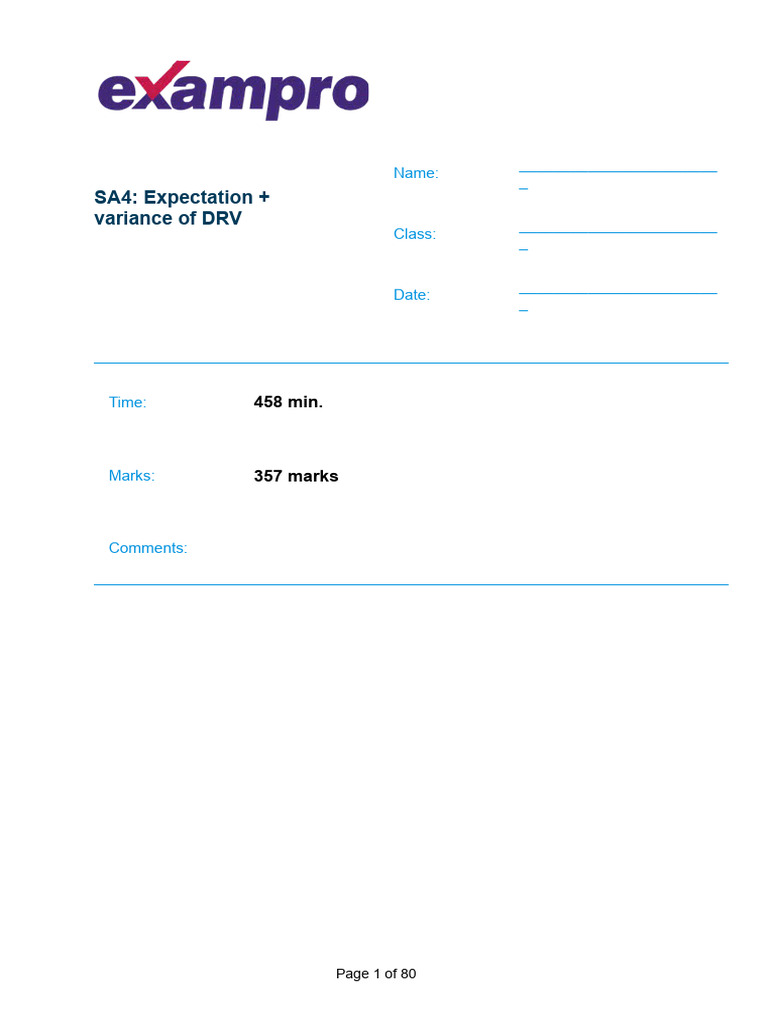 SA4 - Expectation + Variance of DRV | PDF | Probability Distribution | Random Variable