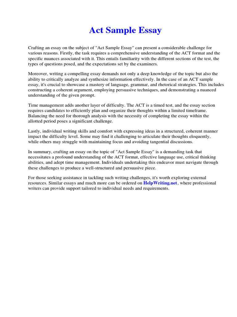 Act Sample Essay | PDF | Fences (Play) | Beat Generation