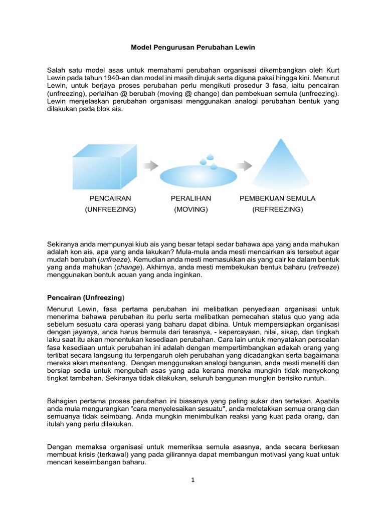 Model Perubahan Kurt Lewin | PDF | Karier & Perkembangan