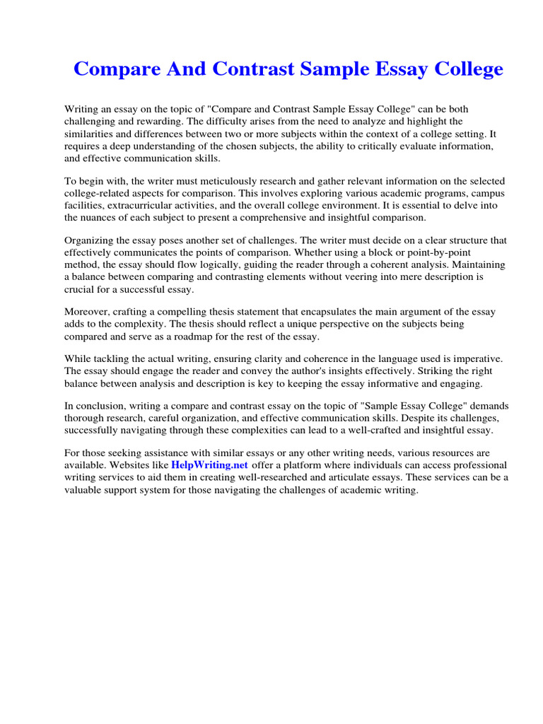 Compare and Contrast Sample Essay College | PDF | Essays | Talk Radio