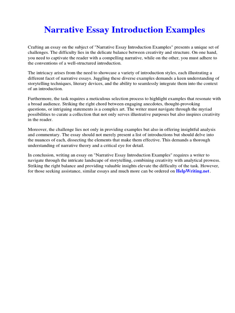 Narrative Essay Introduction Examples | PDF