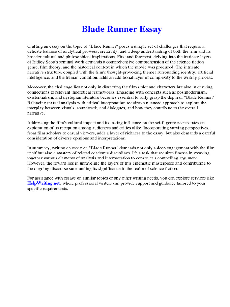 Blade Runner Essay | PDF | Gas Chromatography | High Performance Liquid ...