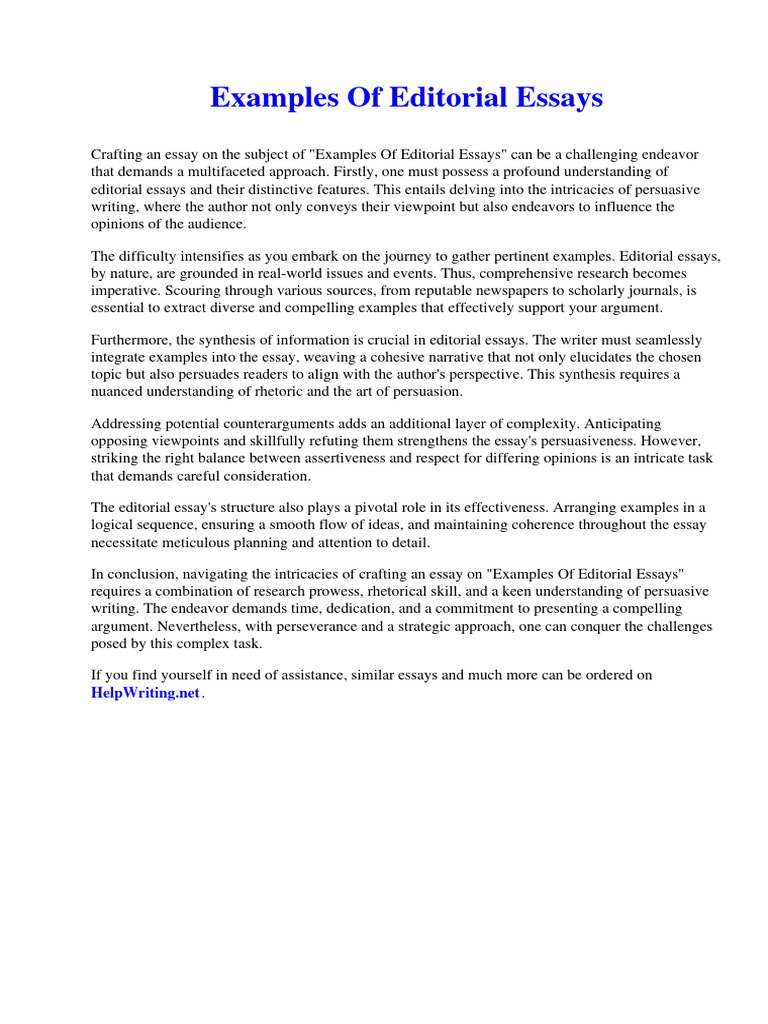 Examples of Editorial Essays | PDF | Romanticism | Essays