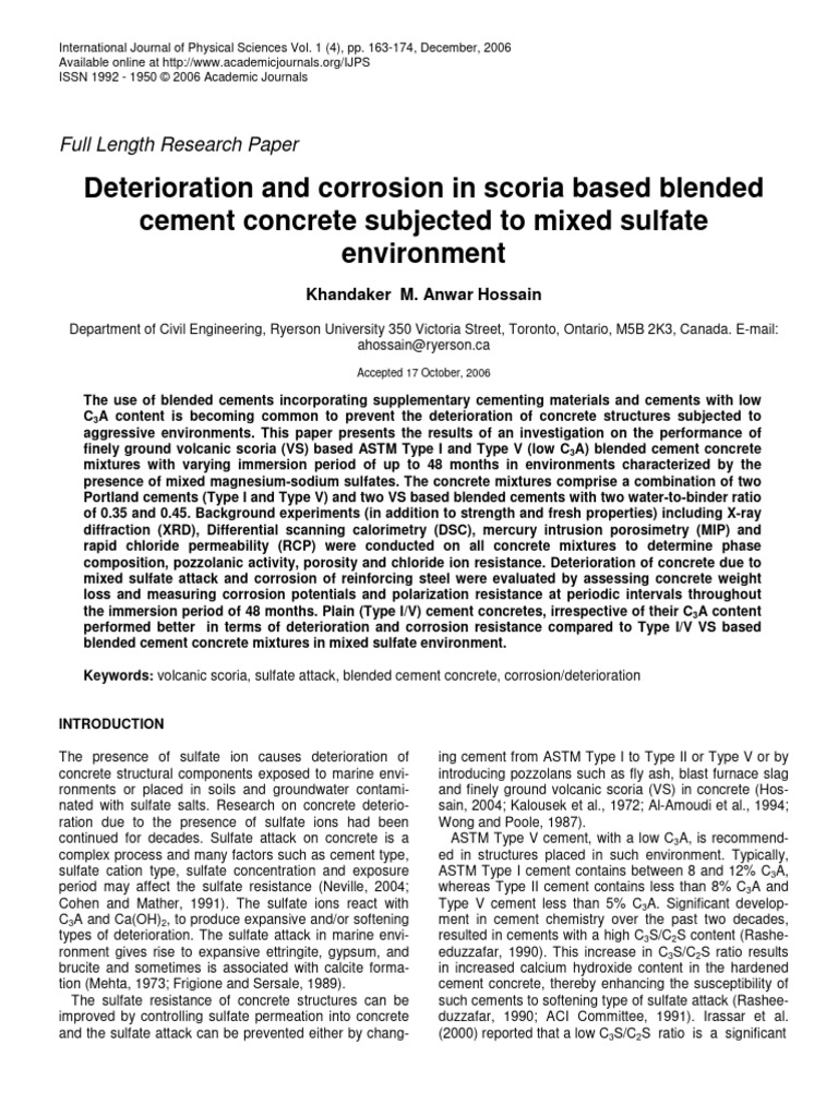 Deterioration and Corrosion in Scoria Based Blende | PDF | Cement | Concrete