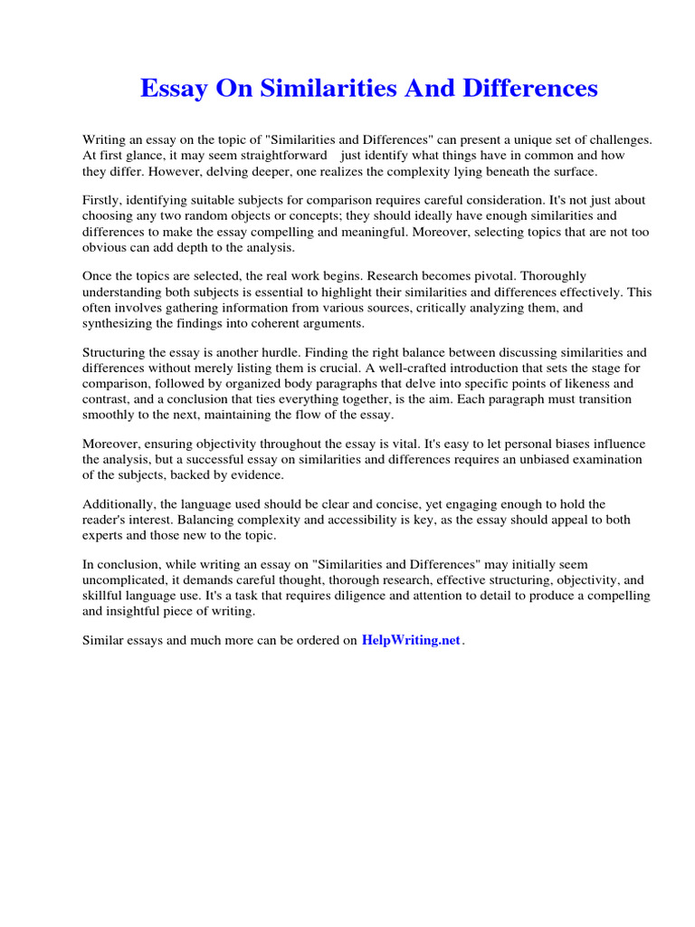 Essay On Similarities and Differences | PDF | Essays | Mars