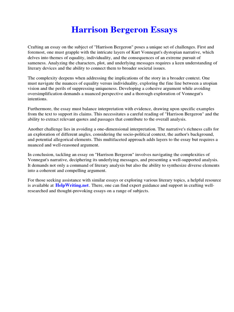 Harrison Bergeron Essays | PDF | Carburetor | Luke Skywalker