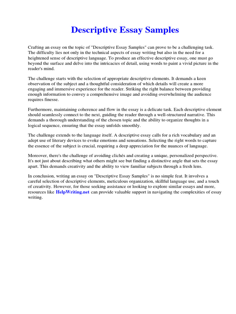 Descriptive Essay Samples | PDF | Learning Disability | Menu