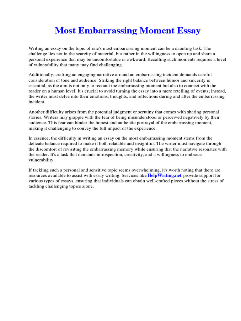 Most Embarrassing Moment Essay | PDF | Vehicle Insurance | Employment