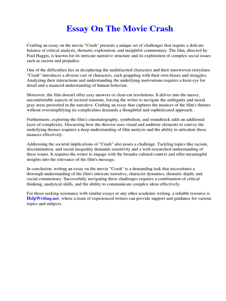 Essay On The Movie Crash | Download Free PDF | Integrity | Classroom