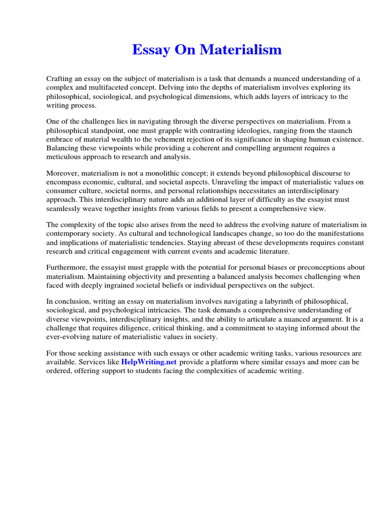 Essay On Materialism | PDF | Materialism | Epistemology