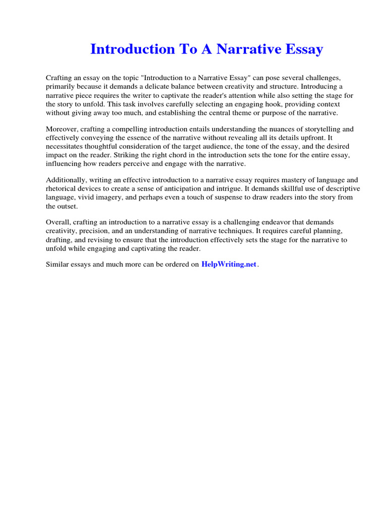 Introduction To A Narrative Essay | PDF | Psychoanalysis | Unconscious Mind