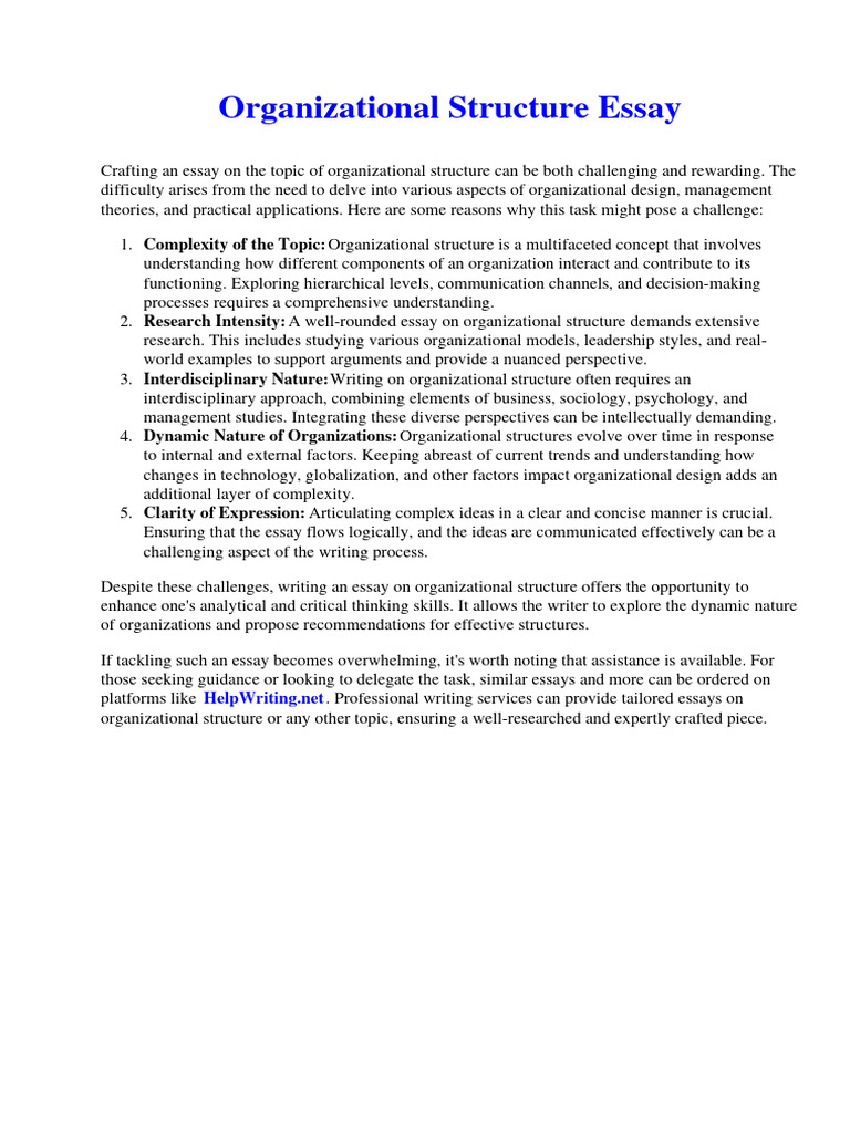 Organizational Structure Essay | PDF | Nausea | Organizational Structure