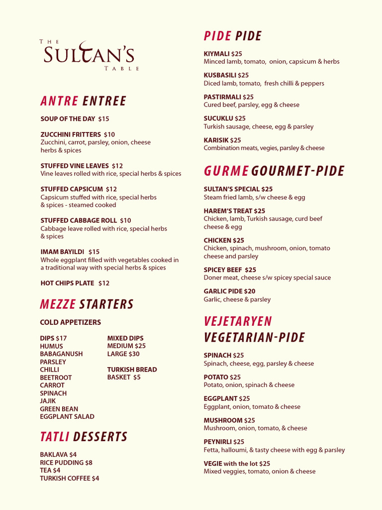 Sultan Table Menu | PDF | Kebab | Turkish Cuisine