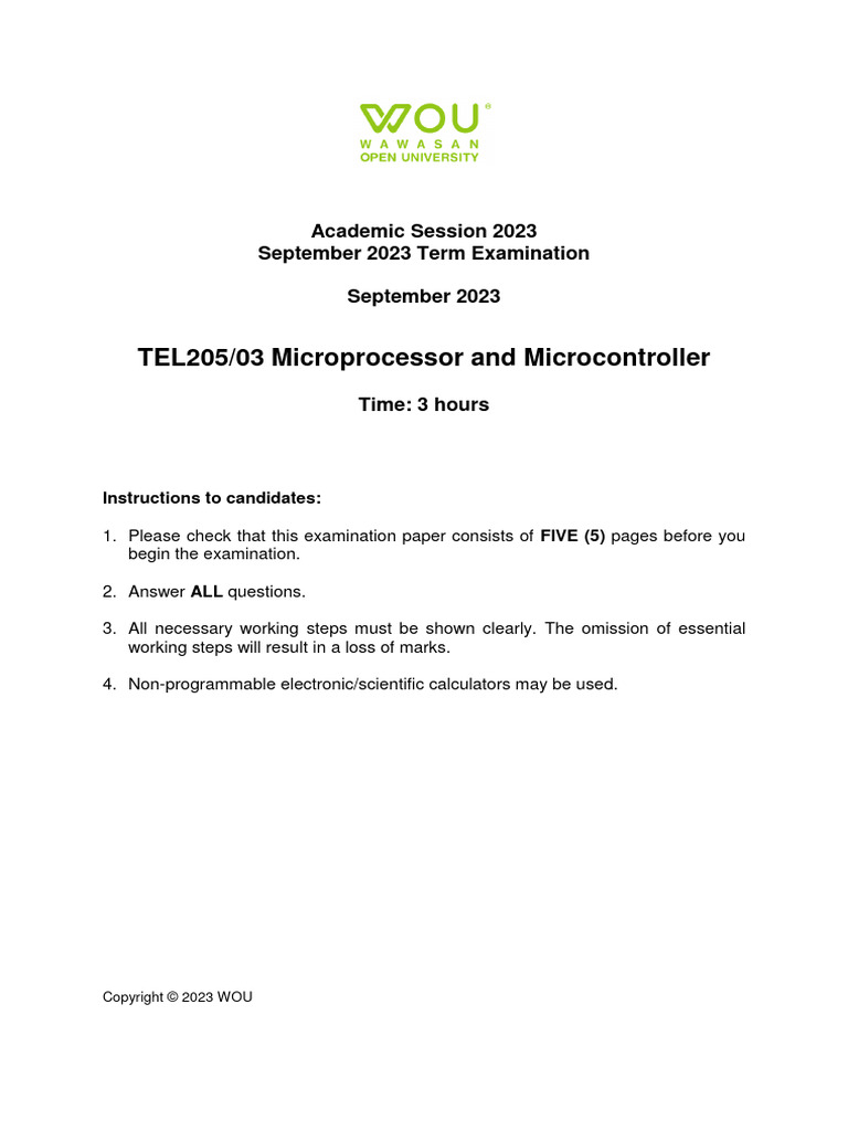 Final Exam QP_Microprocessor and Microcontroller_Sep_2023 | PDF | Central Processing Unit ...