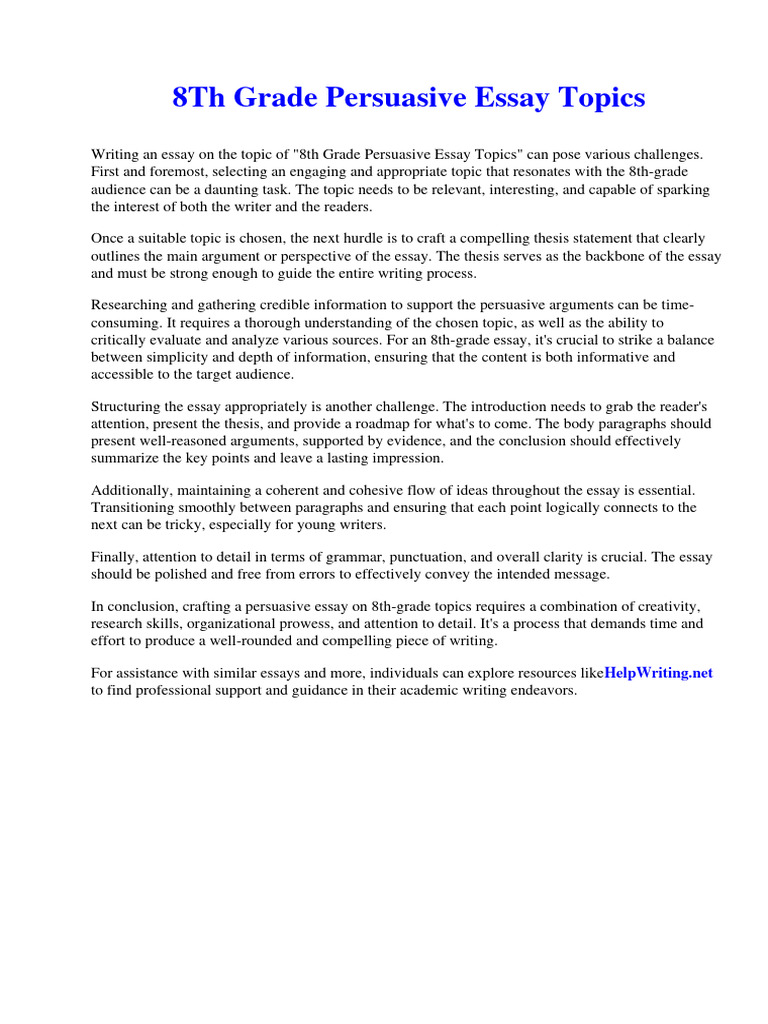 8th Grade Essay Writing Guide | PDF | Leadership | Essays