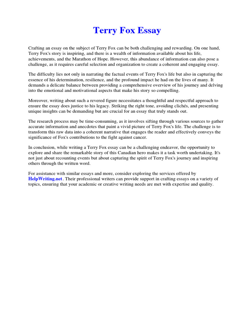 Terry Fox Essay | Download Free PDF | Immanuel Kant | Point Of Sale