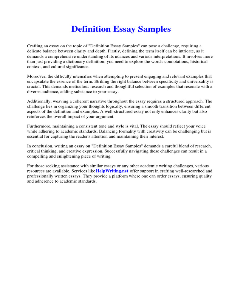 Definition Essay Samples | Download Free PDF | Essays | Definition
