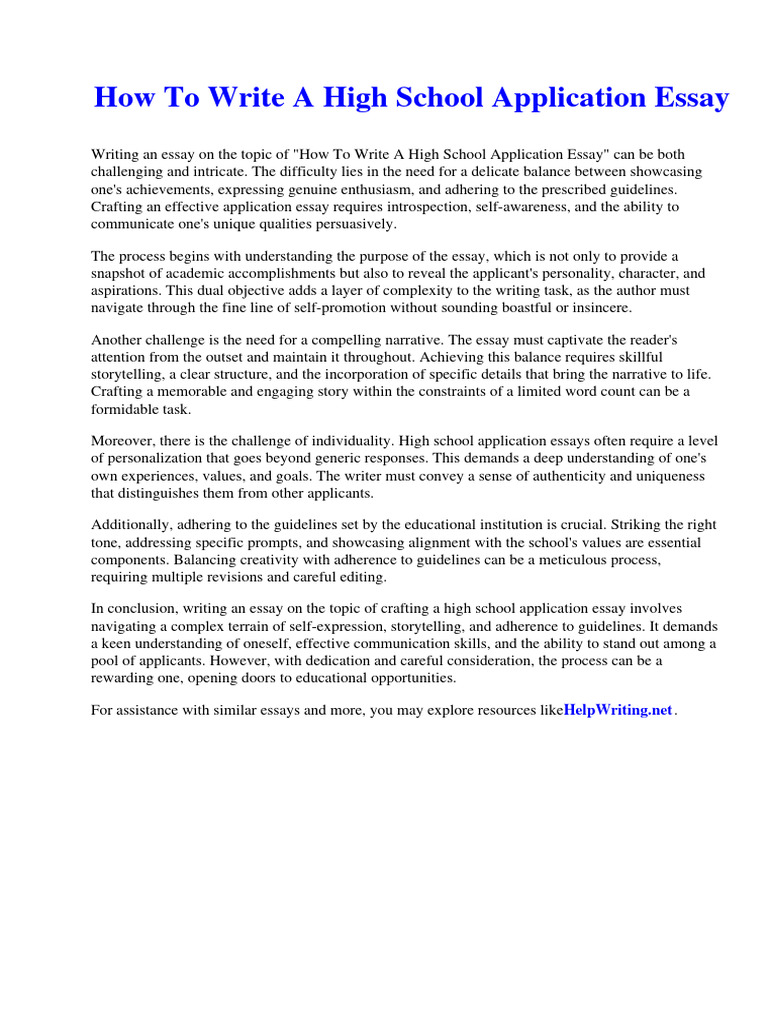 How To Write A High School Application Essay | PDF | Essays | Narrative
