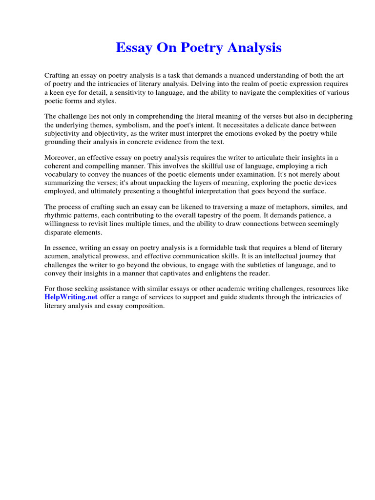 Essay On Poetry Analysis | PDF | Poetry | Essays
