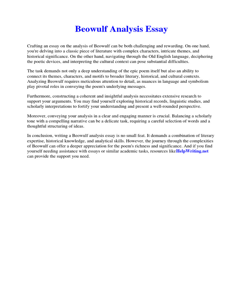 Beowulf Analysis Essay | PDF | Essays | Beowulf