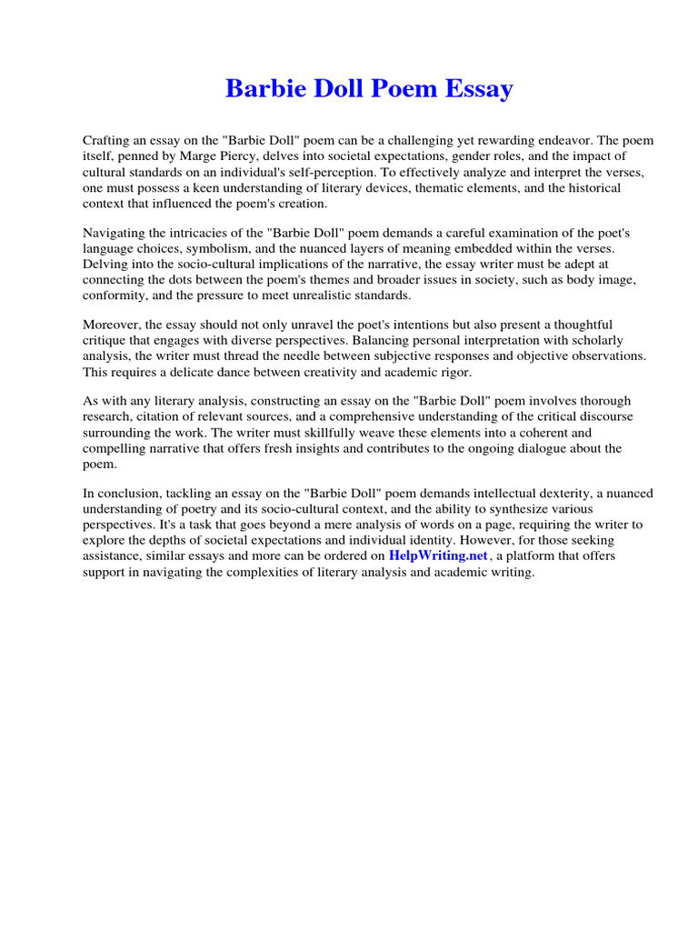 Barbie Doll Poem Essay | PDF | Password | Security Hacker