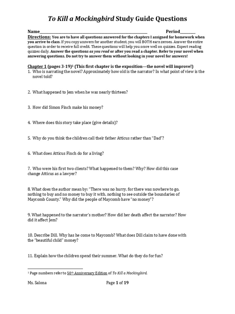 To Kill a Mockingbird Study Guide | PDF | To Kill A Mockingbird