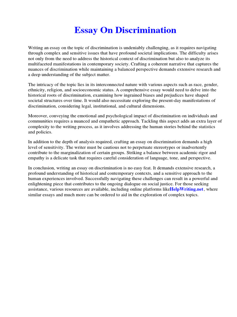 Essay On Discrimination | PDF | Discrimination | Essays
