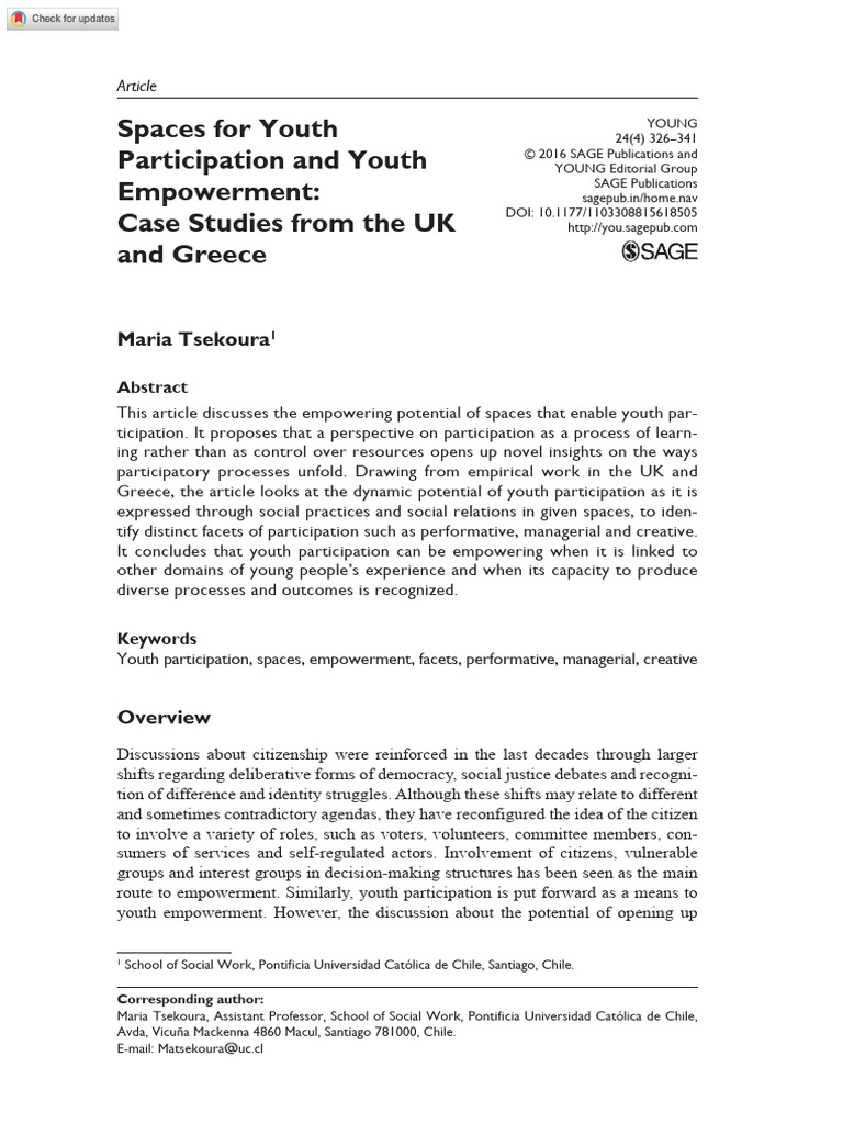 Tsekoura 2016 Spaces For Youth Participation and Youth Empowerment Case ...