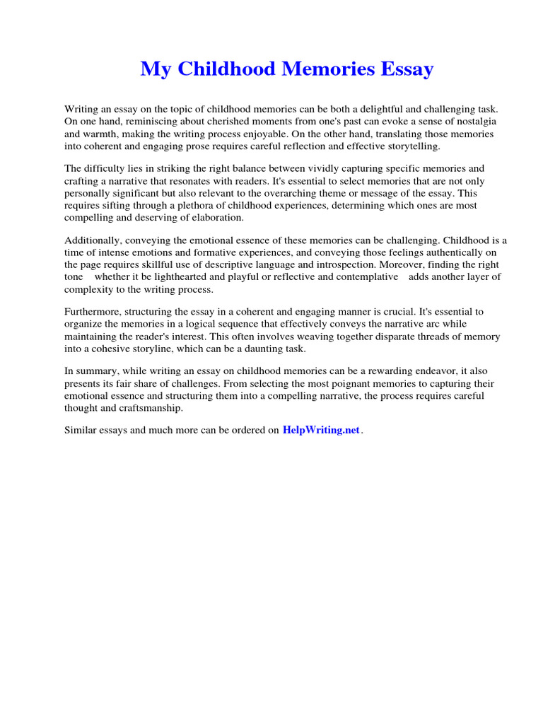 My Childhood Memories Essay | PDF | Restorative Justice | Justice