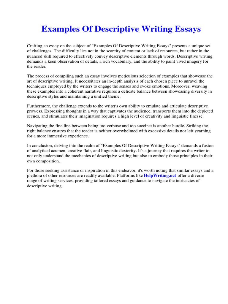 Examples of Descriptive Writing Essays | PDF | Kurt Cobain | Nazi Germany