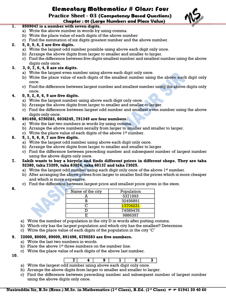 Practice Sheet-3 (Math - CBQ - Chapter-1) | Download Free PDF | Numbers ...