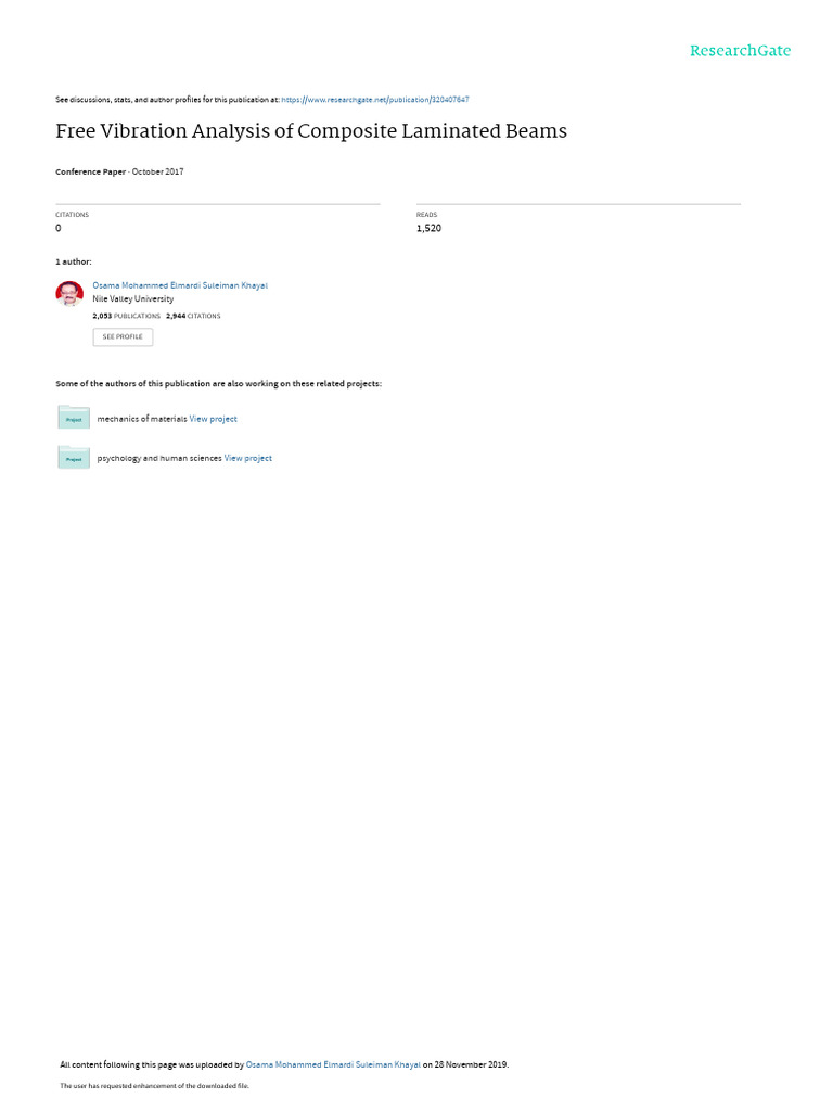 Free Vibration Analysis of Composite Laminated Beams | PDF | Beam (Structure) | Composite Material