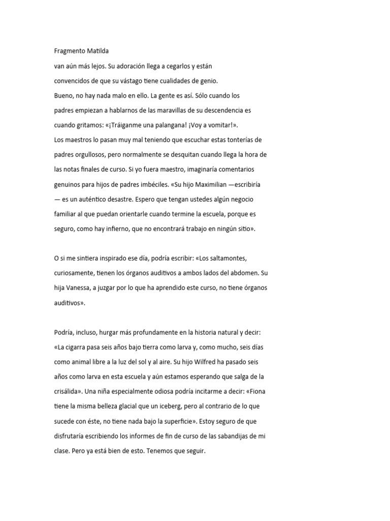 Padres Ciegos ante el Genio de Matilda | PDF