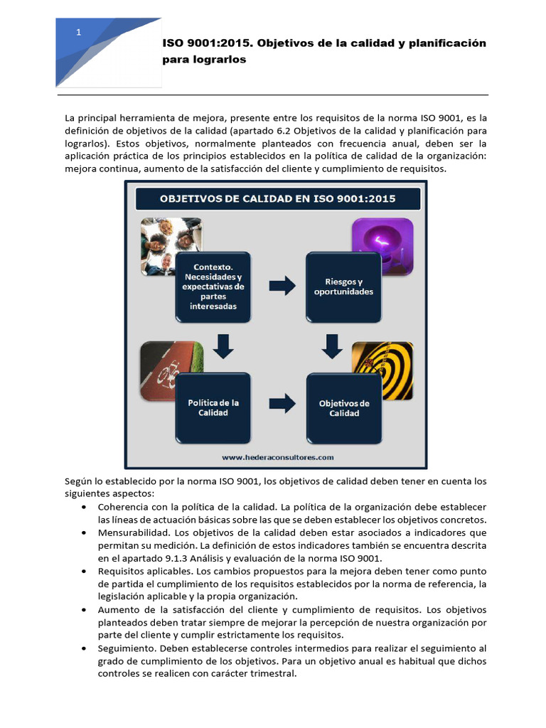ISO 9001-2015 Objetivos de La Calidad y Planificacion para Lograrlos | PDF | Planificación ...